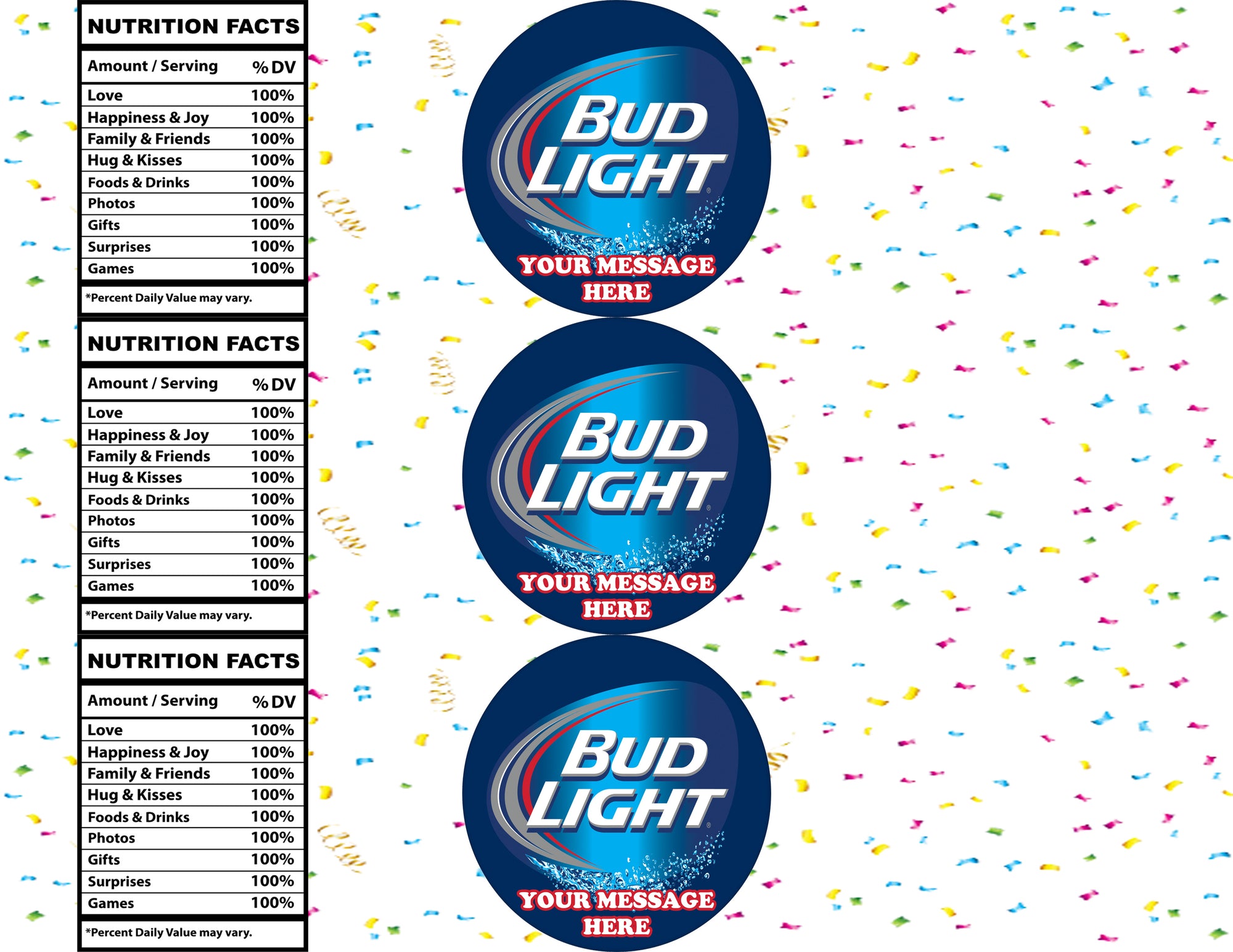 Bud Light Water Bottle Stickers 12 Pcs Labels Party Favors Supplies De ...