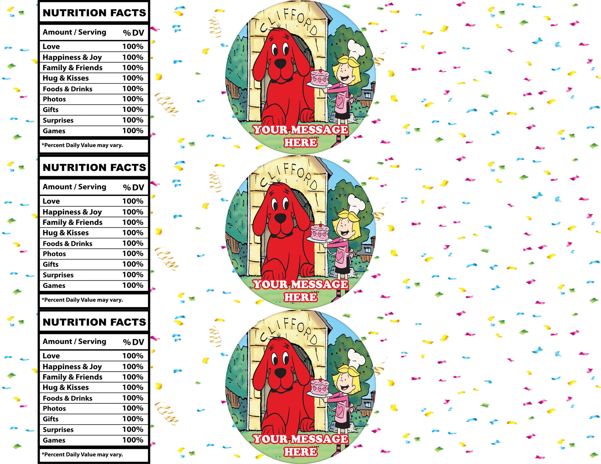 Clifford The Big Red Dog Water Bottle Stickers 12 Pcs Labels Party Fav ...