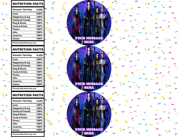 Descendants 3 Water Bottle Stickers 12 Pcs Labels Party Favors Supplie ...