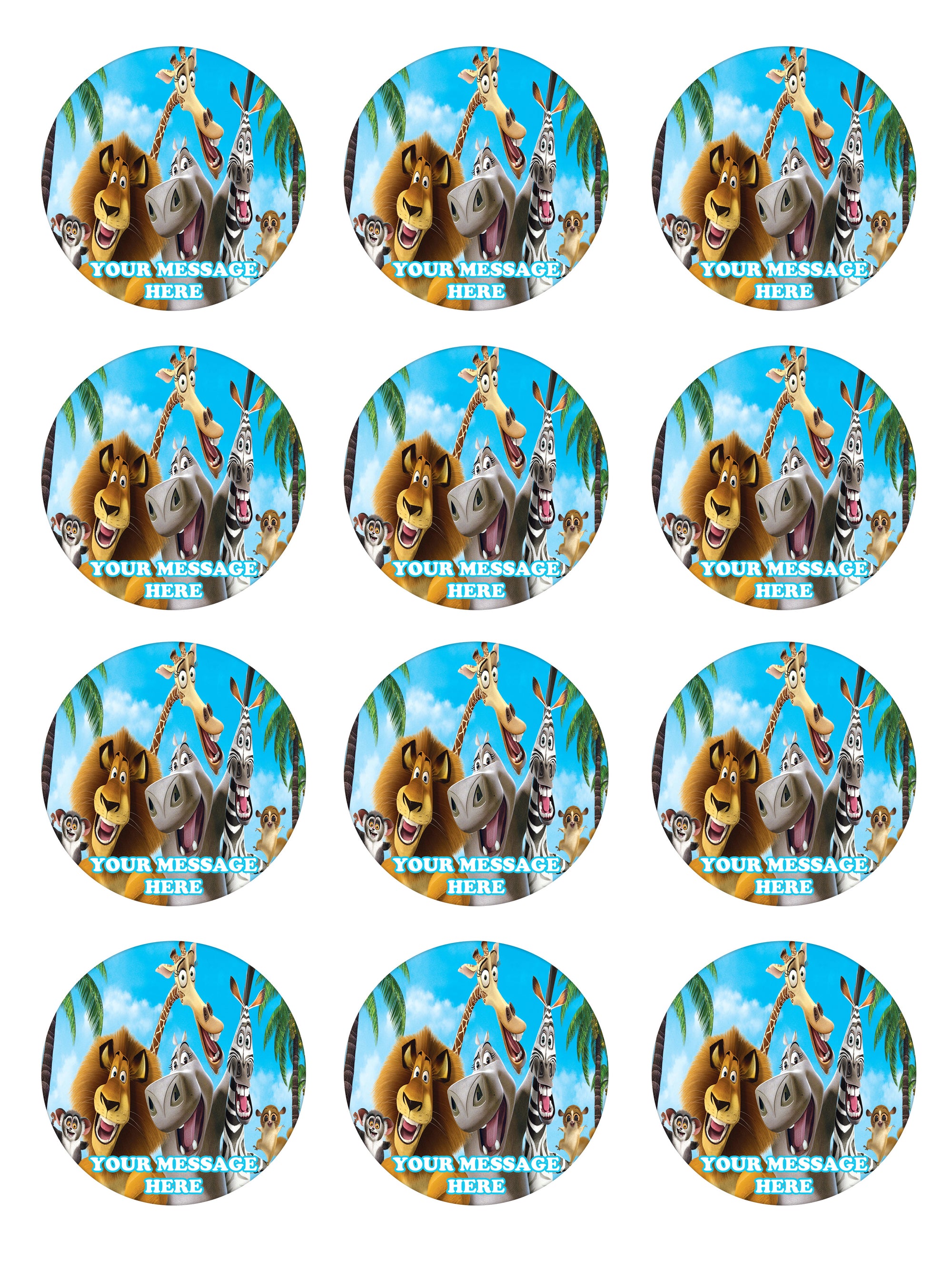 Madagascar Edible Cupcake Toppers (12 Images) Cake Image Icing Sugar S ...