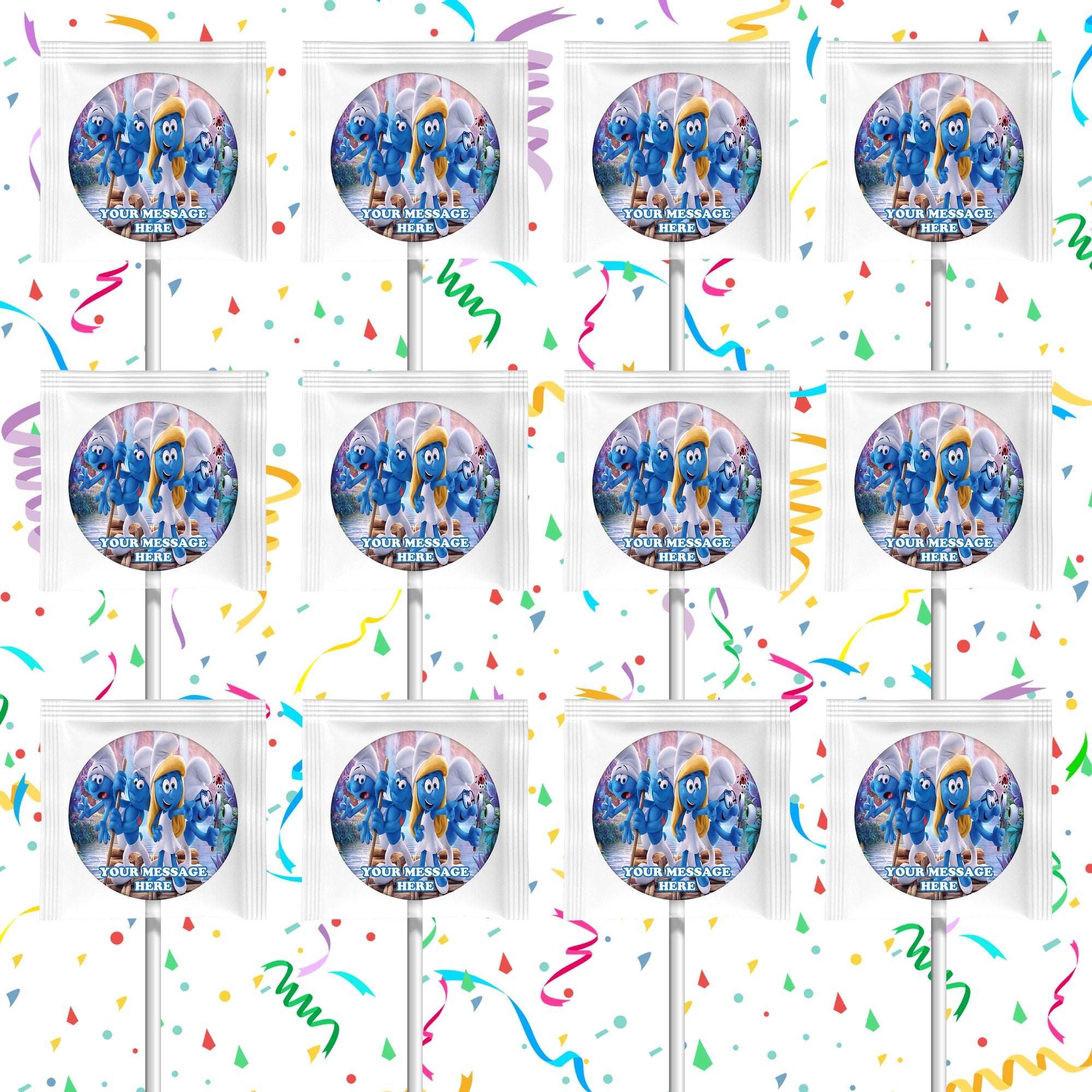 Smurfs Lollipops Party Favors Personalized Suckers 12 Pcs - PartyCreationz